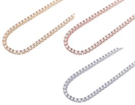 20 Pointer Solitaires 26.0 CT Diamond Tennis Chain Necklace 10K Yellow ...