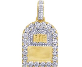 Mens 10K Yellow Gold Real Diamond RIP Tombstone Custom Pendant Charm 3/ ...