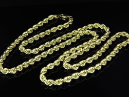 Bonded Hollow Rope Chain 4MM in 1/10th 10K Yellow Gold 16"-28"