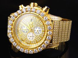 Iced Out Stainless Steel Simulated Diamond Watch BR-01 In Yellow Gold ...