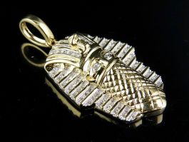 10K Yellow Gold Egyptian Pharaoh Goon Mask Genuine Diamond Pendant 1/2 ...