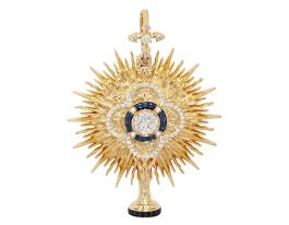 Monstrance Blessed Sacrament Diamond Pendant 0.95CT 14K Yellow Gold 2"