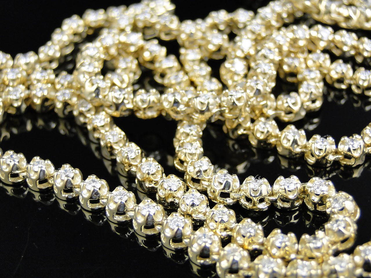 Mens Prong Set 1 Row Genuine Diamond Chain Necklace in 14k Yellow Gold ...