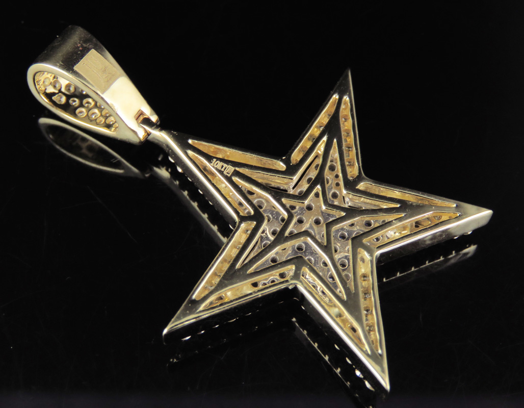 Men's Diamond Star Pendant in 10K Two Tone Yellow / White Gold 2 1/2 CT ...