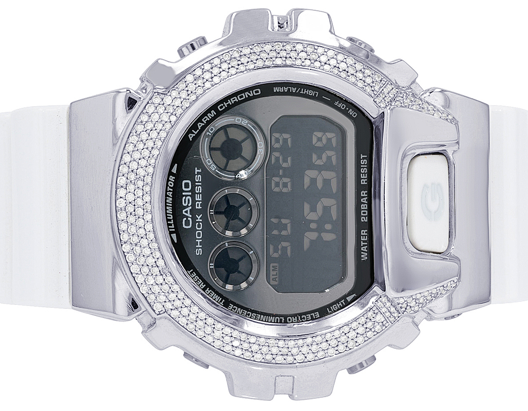 Casio G-Shock White 6900 Semi-Iced Out Diamond Watch 1.5CT